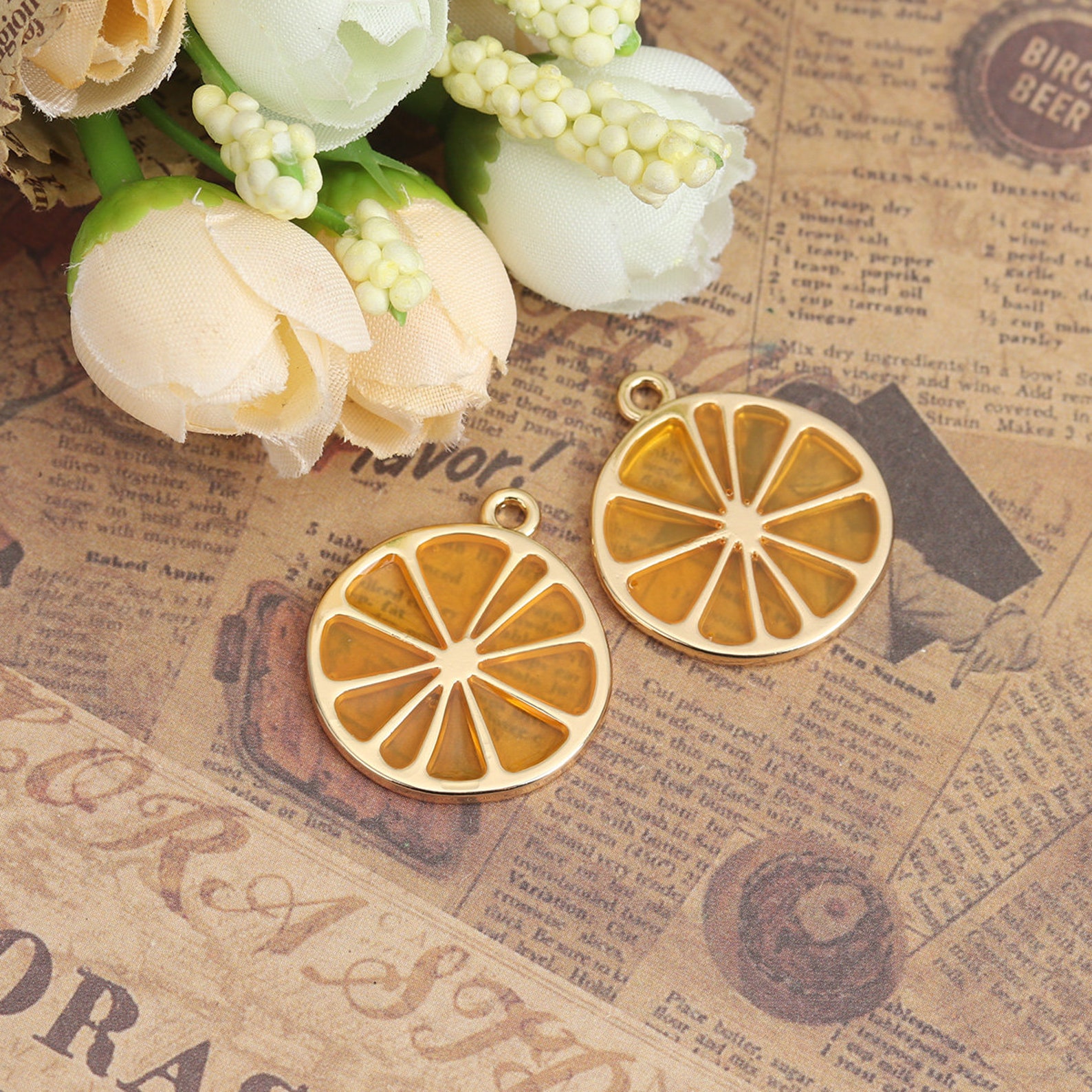 5pc Pkgs Orange Charms Gold Plated & Enamel Tropical Fruit | Etsy