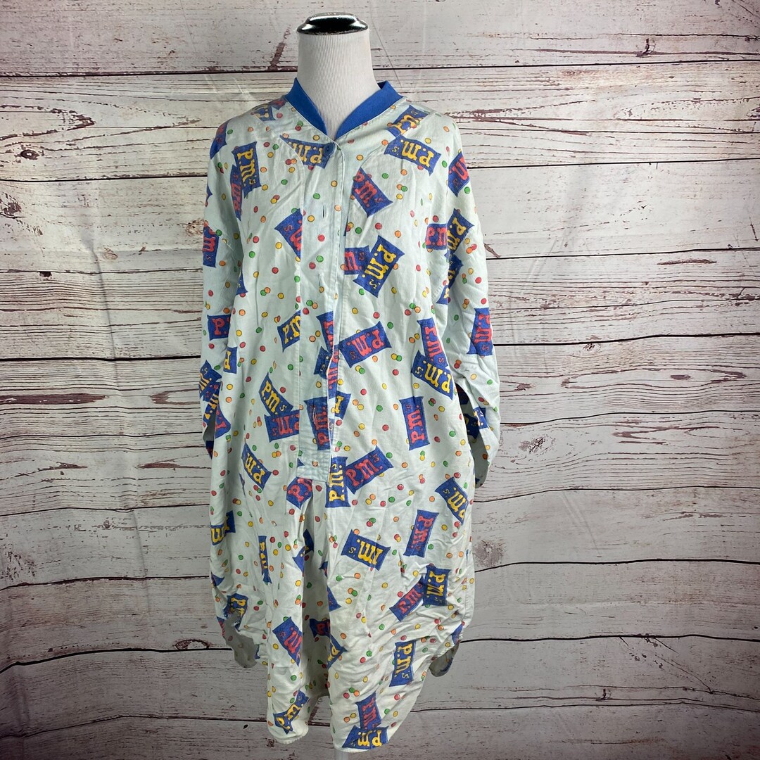 Vintage 80s M&ms Candy PM Sleep Shirt Pajama Nightgown Sz L White ...