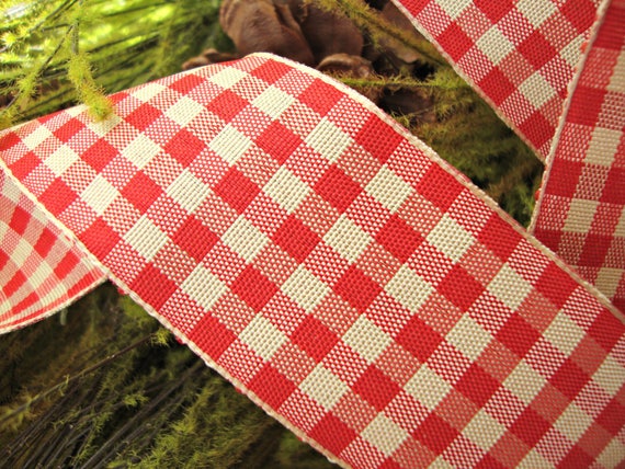 Farmhouse Red and Cream Wired Gingham Check Ribbon | Etsy