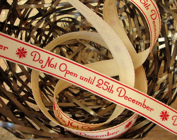 10 METER ROLL - Ivory Christmas Ribbon With Red Snowflakes and "do Not ...