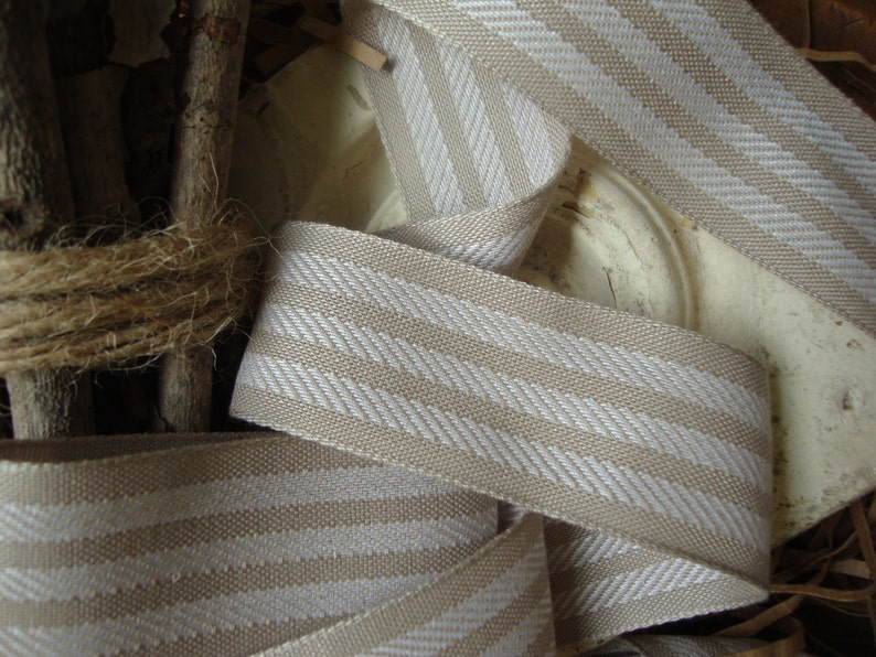 Farmhouse Natural and Khaki Stripe Ticking Ribbon | Etsy