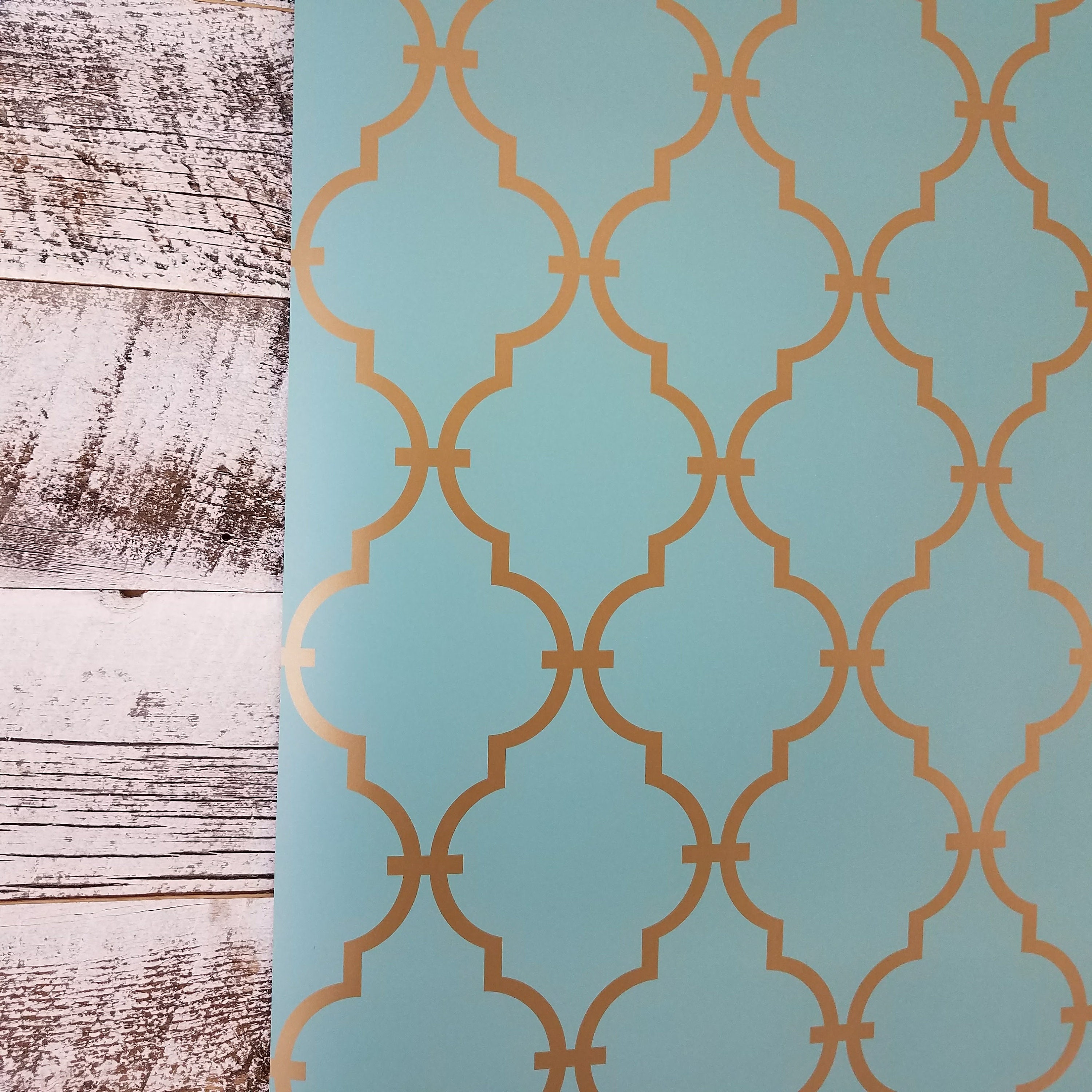 York Modern Trellis Quatrefoil Turquoise Spa Blue Green Gold | Etsy