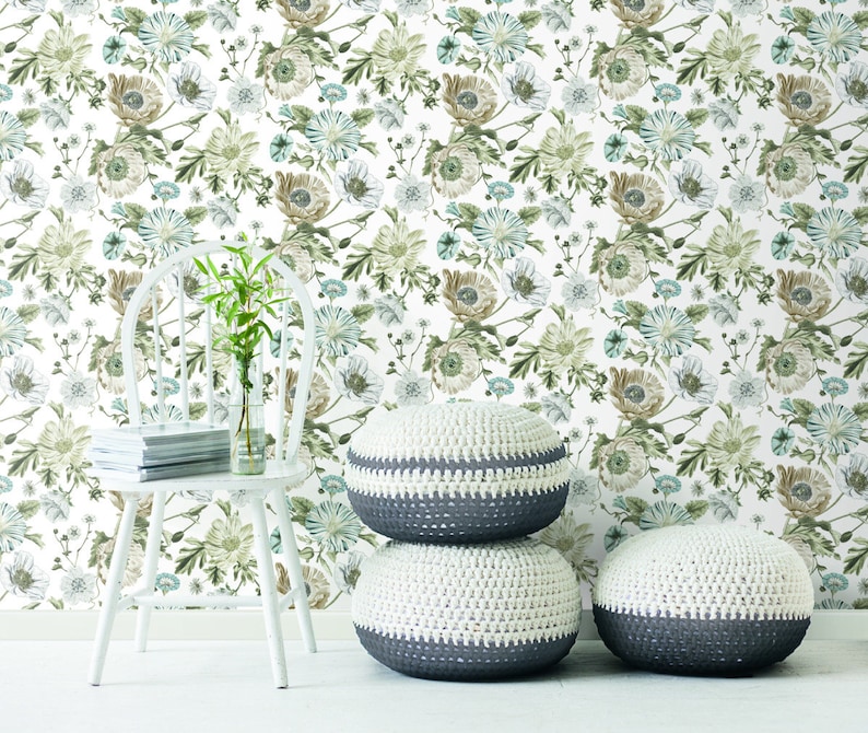 Vintage Poppy Peel and Stick Wallpaper - Etsy