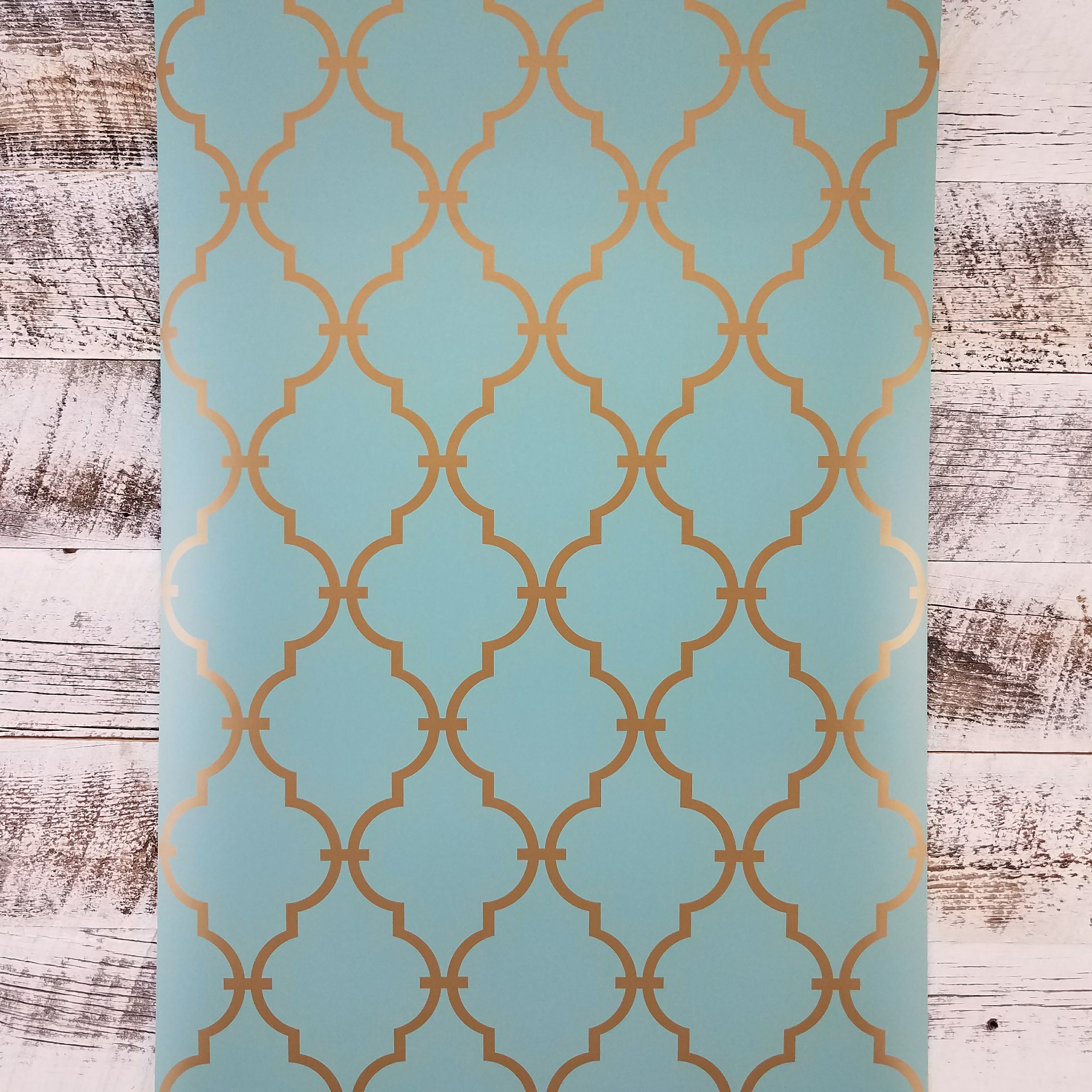 York Modern Trellis Quatrefoil Turquoise Spa Blue Green Gold | Etsy