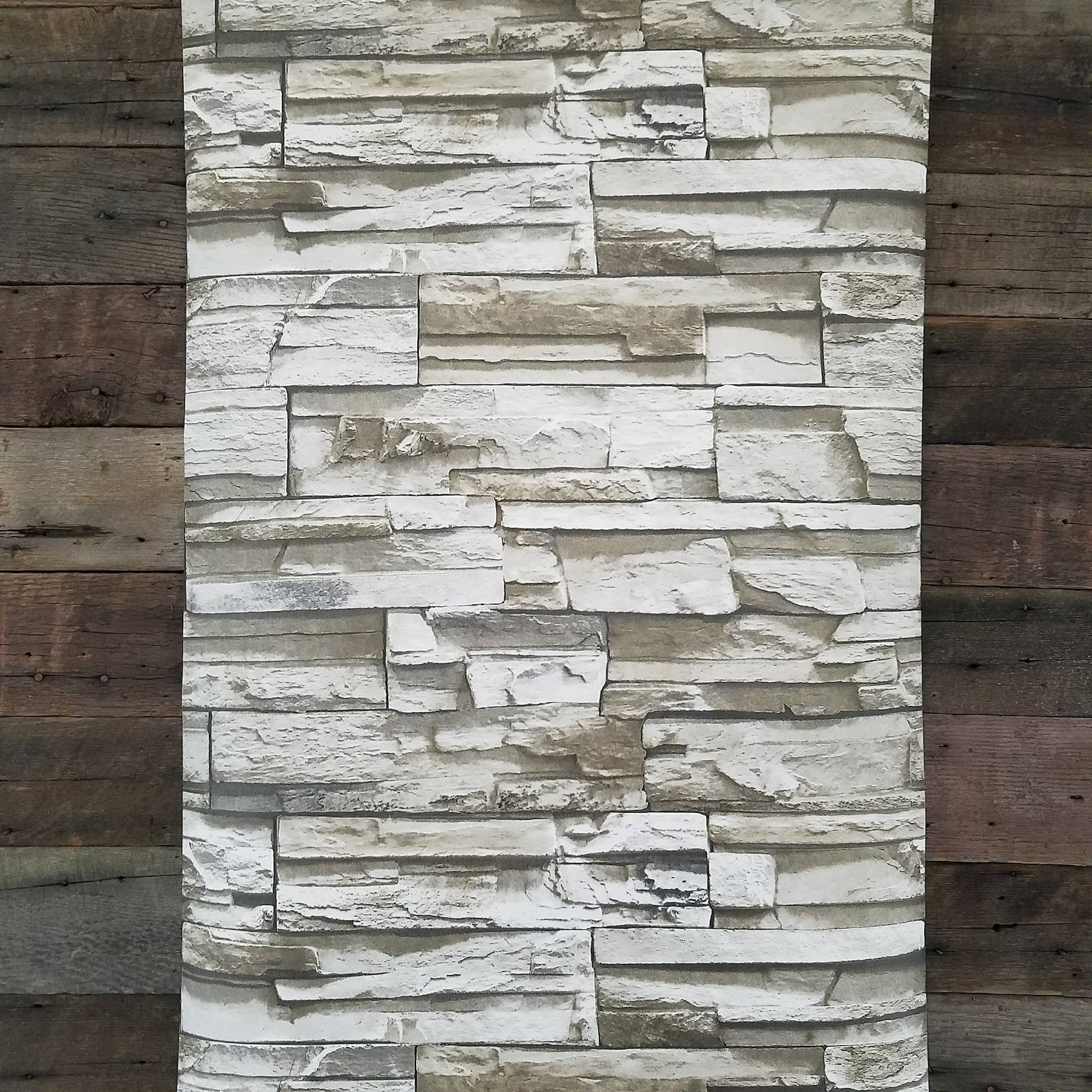 Rustic Farmhouse Lodge Stack Stone Rock Beige Brown 3D Peel and Stick ...