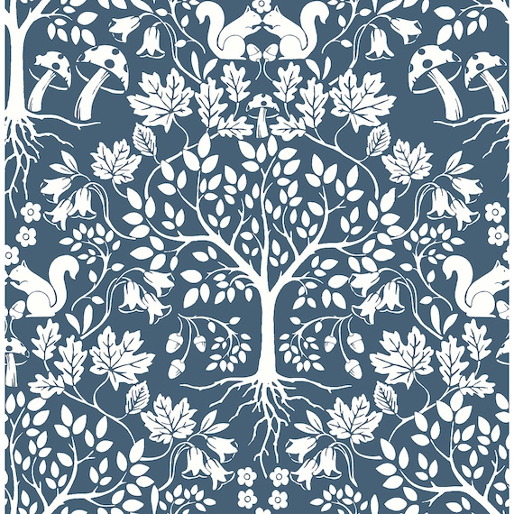 Leo Navy Tree Woodland Animal Scandinavian Wallpaper AST3778 - Etsy
