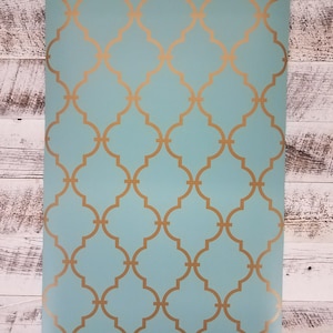 York Modern Trellis Quatrefoil Turquoise Spa Blue Green Gold Wallpaper ...