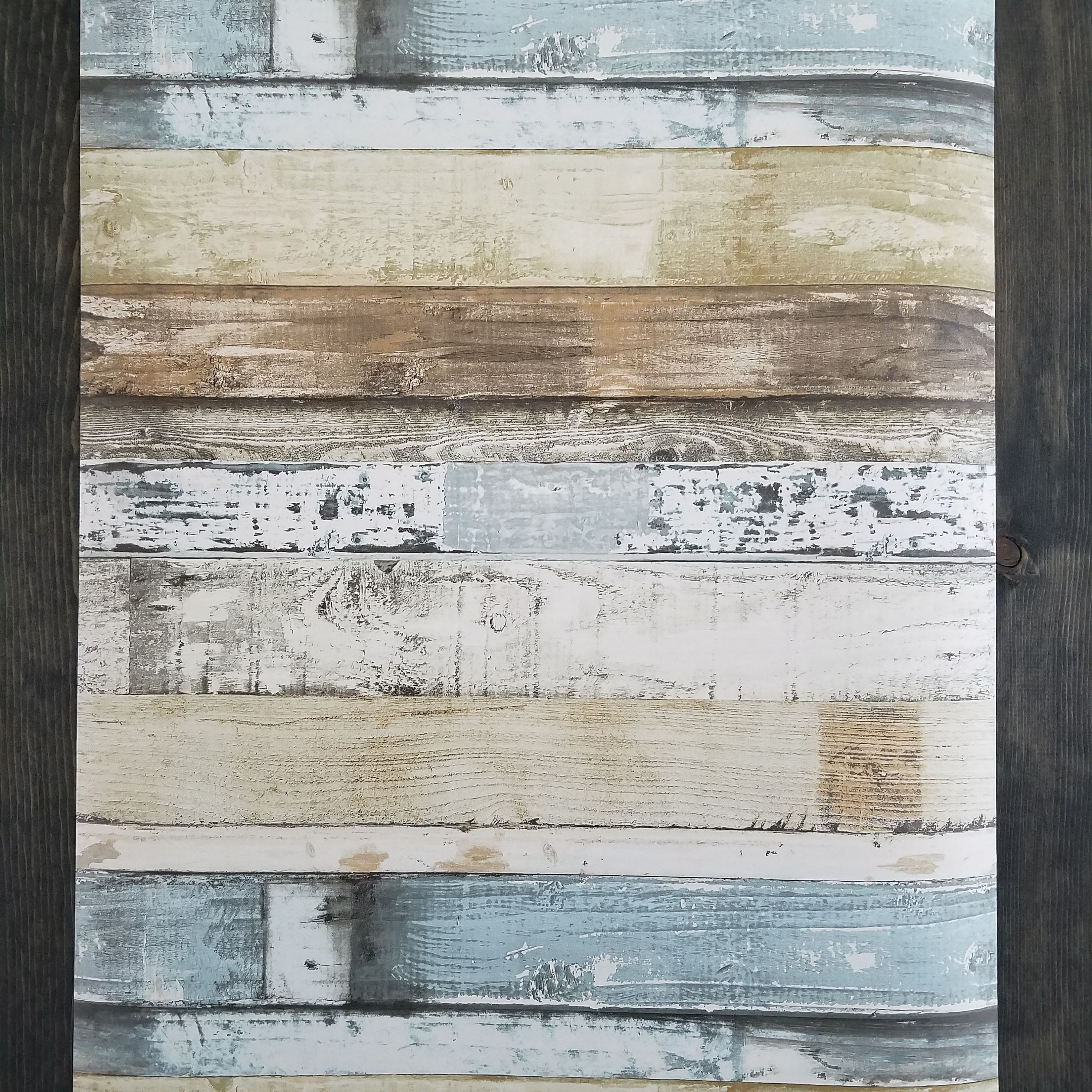 Distressed Blue Weathered Beachwood Rustic Wood Plank Wallpaper FH37555 ...