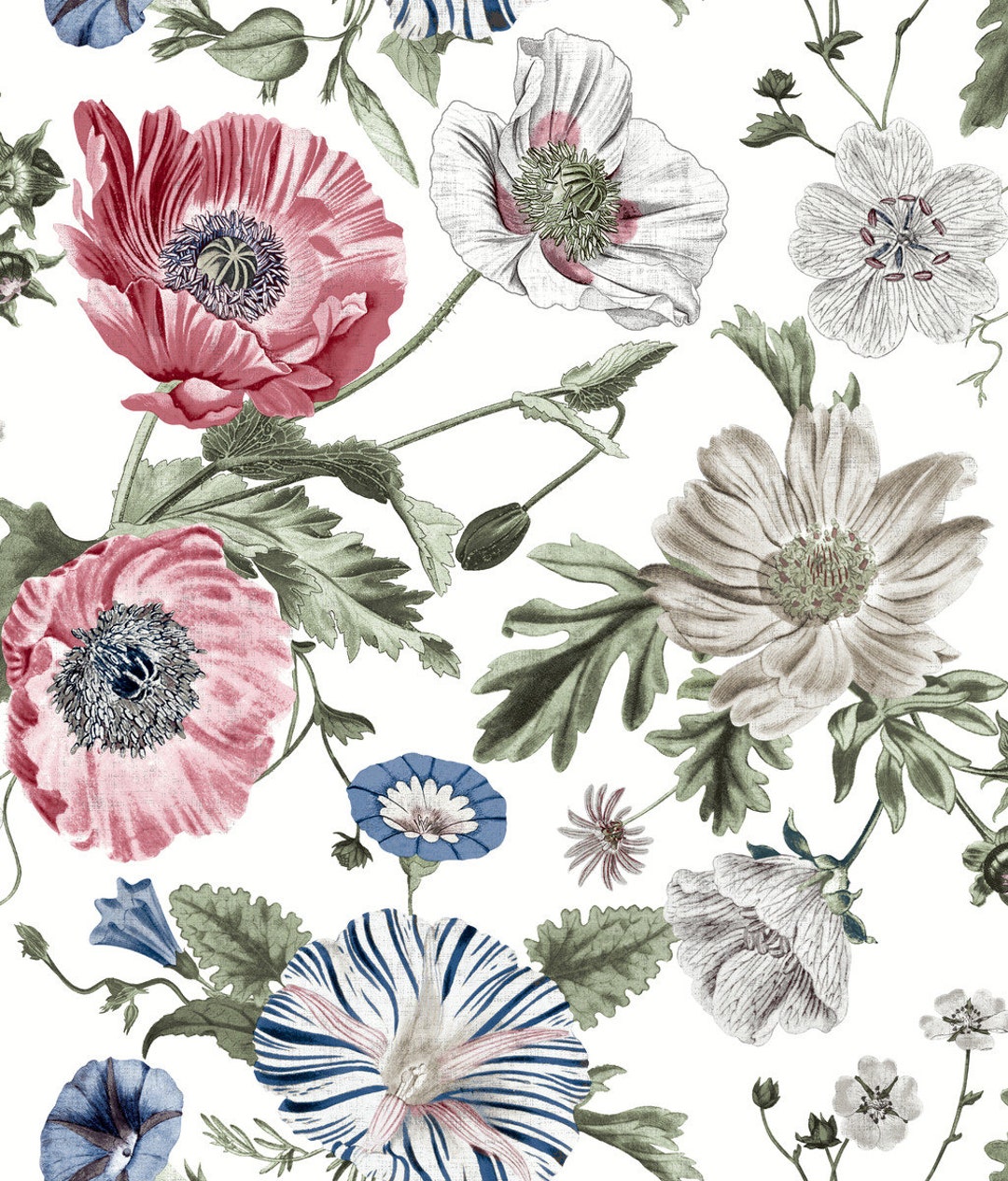 Vintage Poppy Peel and Stick Wallpaper - Etsy