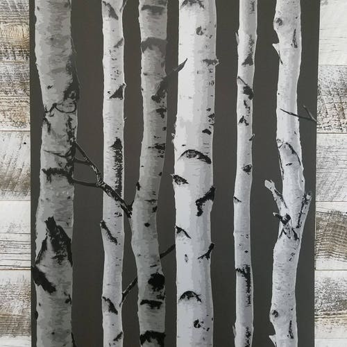 Oil Painting Huge Trees Forest Birch Forest Wallpaper Wall | Etsy