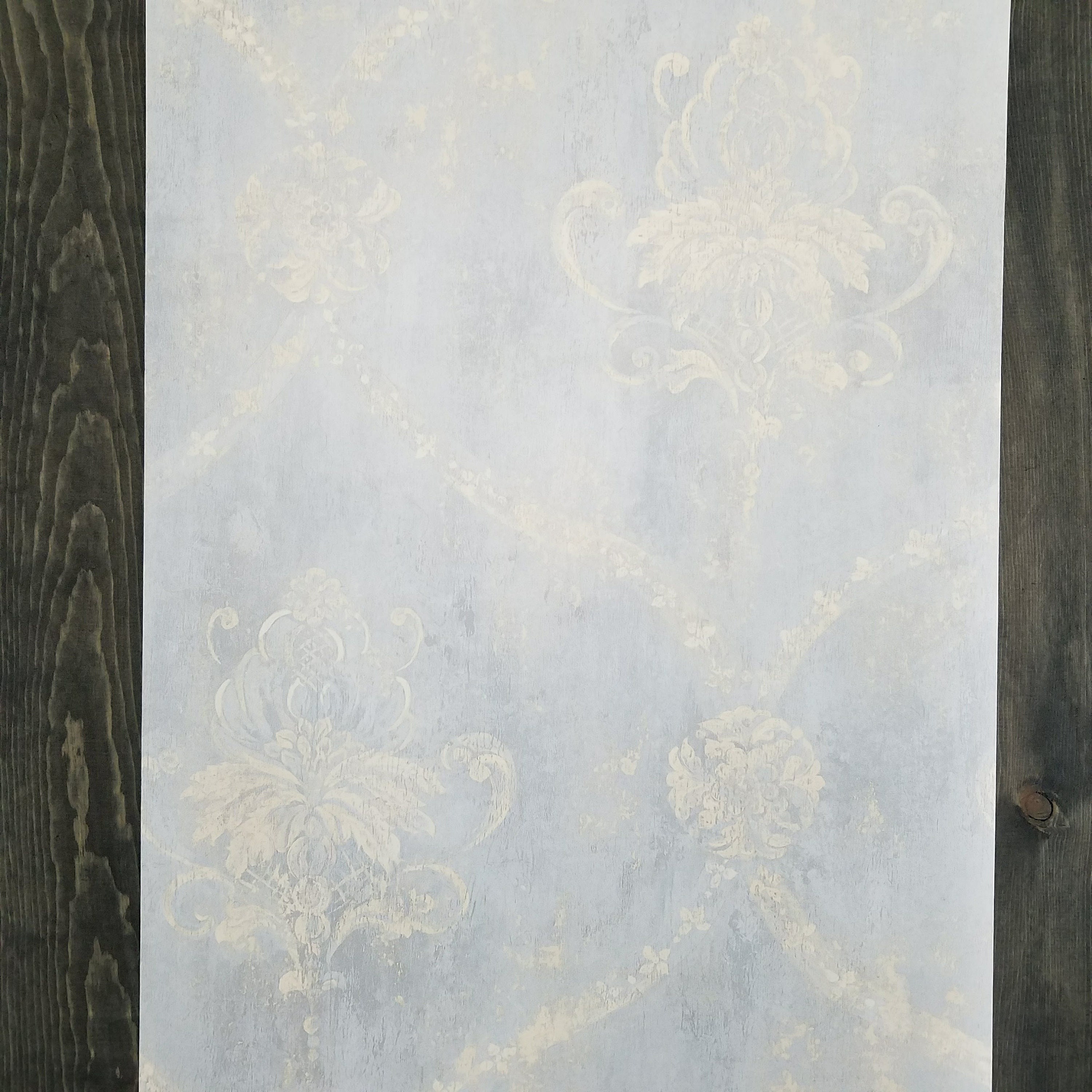 Blue & Cream Weathered Damask Wallpaper Designer Cottage Chic | Etsy