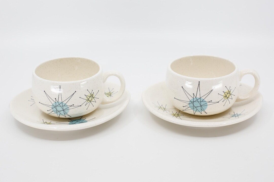 Set of 2 Franciscan Atomic Starburst Coffee Cups With Saucers Cup ...