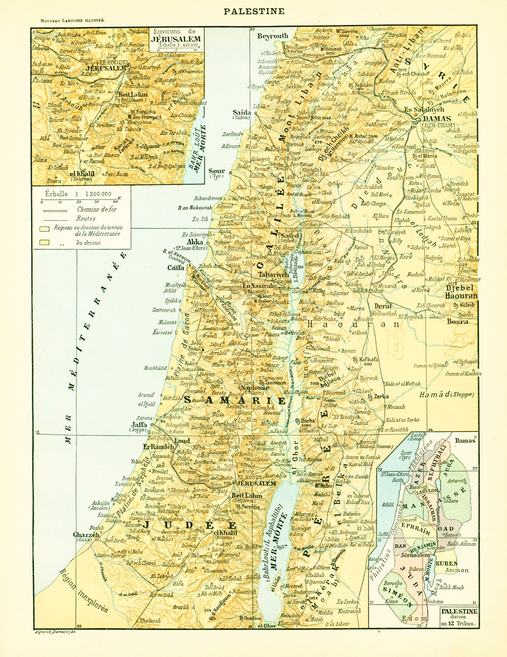 1897 Antique Map of Palestine Jerusalem Israel Holy Land | Etsy