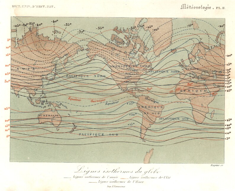 1861 Carte du climat Lignes Isothermes Température des mers - Etsy France 1861 Carte du climat Lignes Isothermes Température des mers - Etsy France