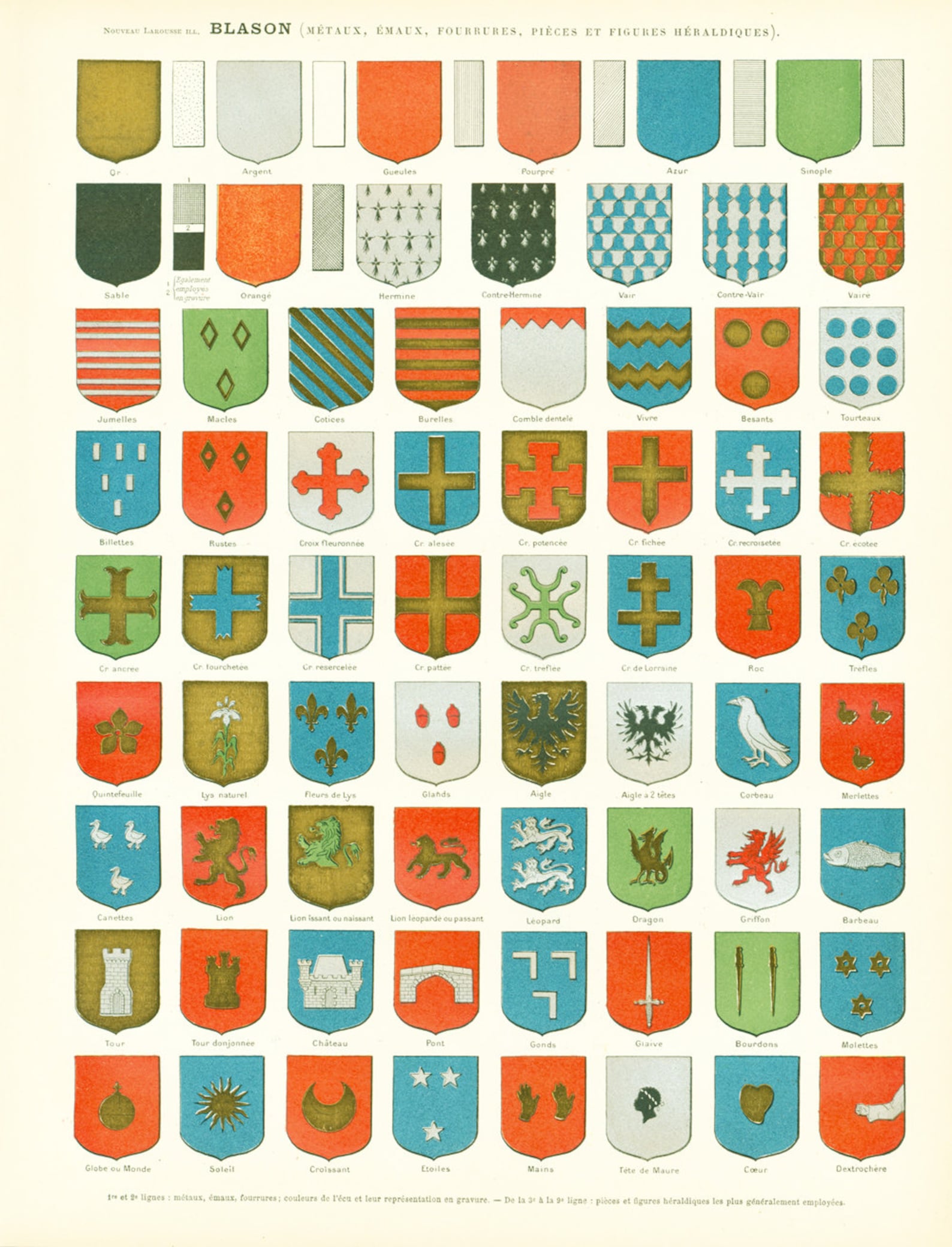 1897 French Coat of Arms - Blasons of the Nobility - Antique Print ...