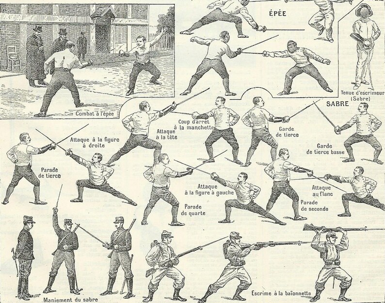 Art & Collectibles Lithographs 1930 Antique Fencing Print Sword Fight ...