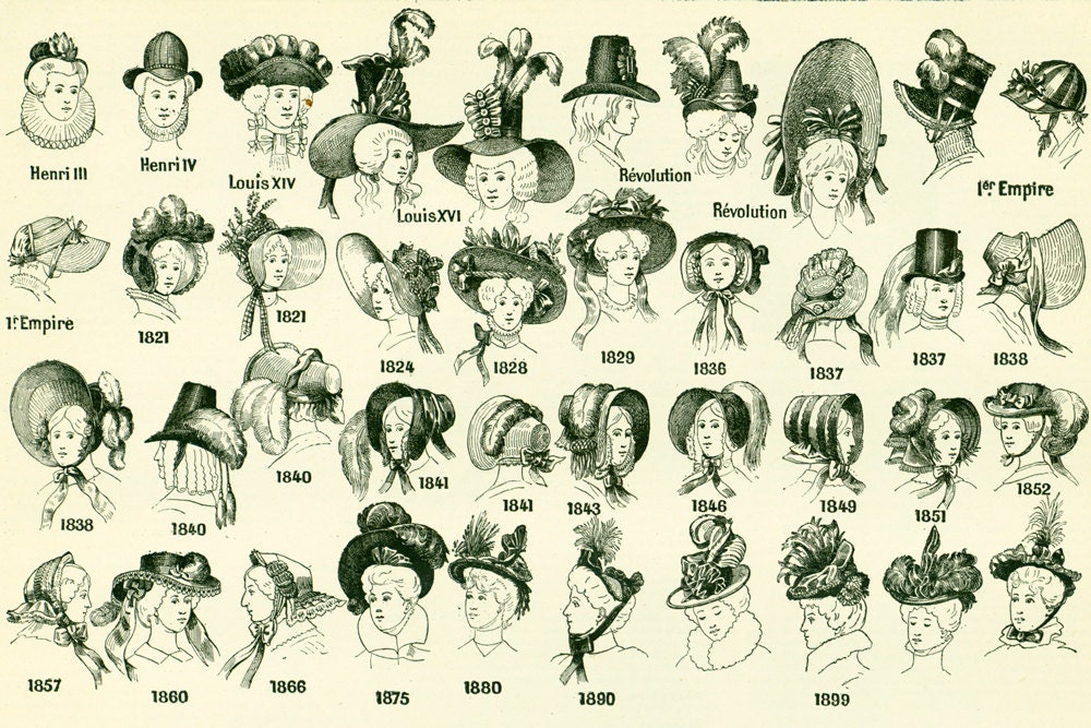 1897 Vintage Hat Illustration French Fashion Print Antique - Etsy