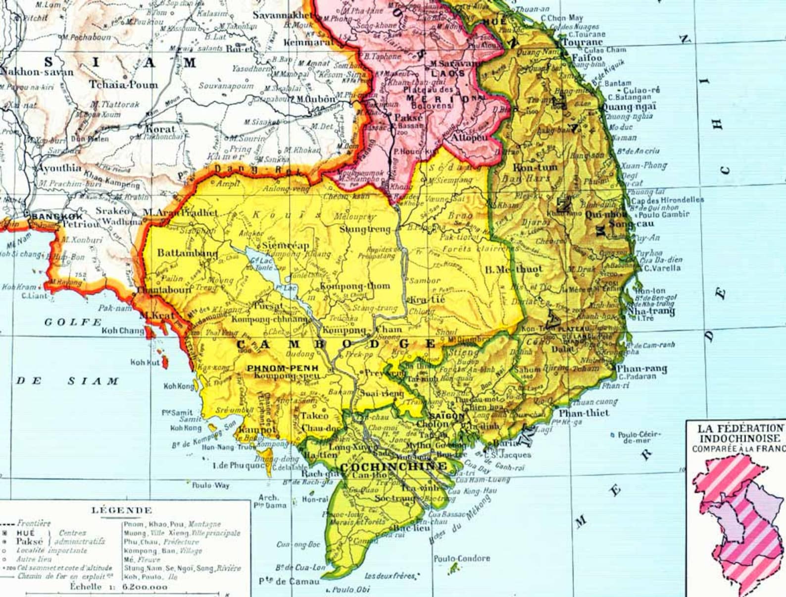 1933 Indochina Map Vietnam French colonial empire Original | Etsy