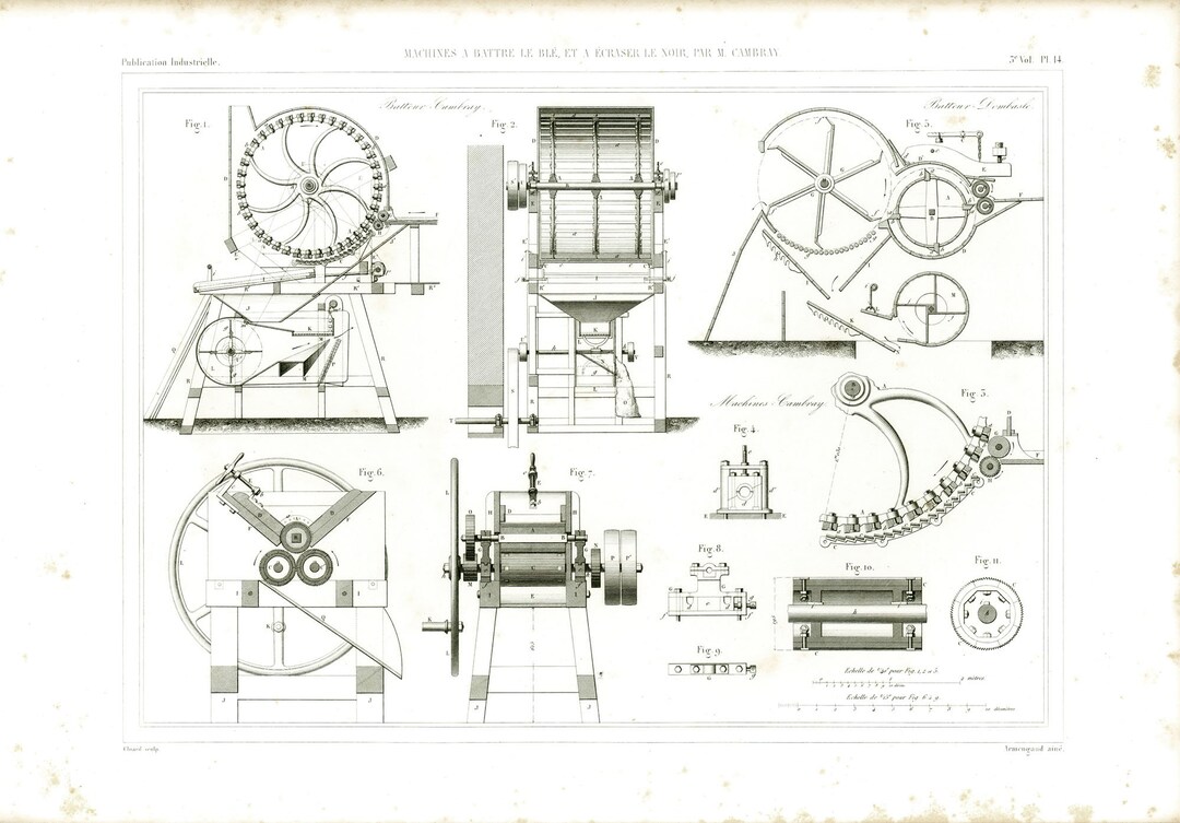 1843 Threshing Machine Thresher Old Style Print Antique Farm Equipment ...