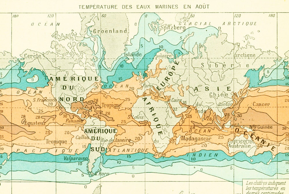 1897 Antique Weather Map Temperature Climate Change Larousse - Etsy