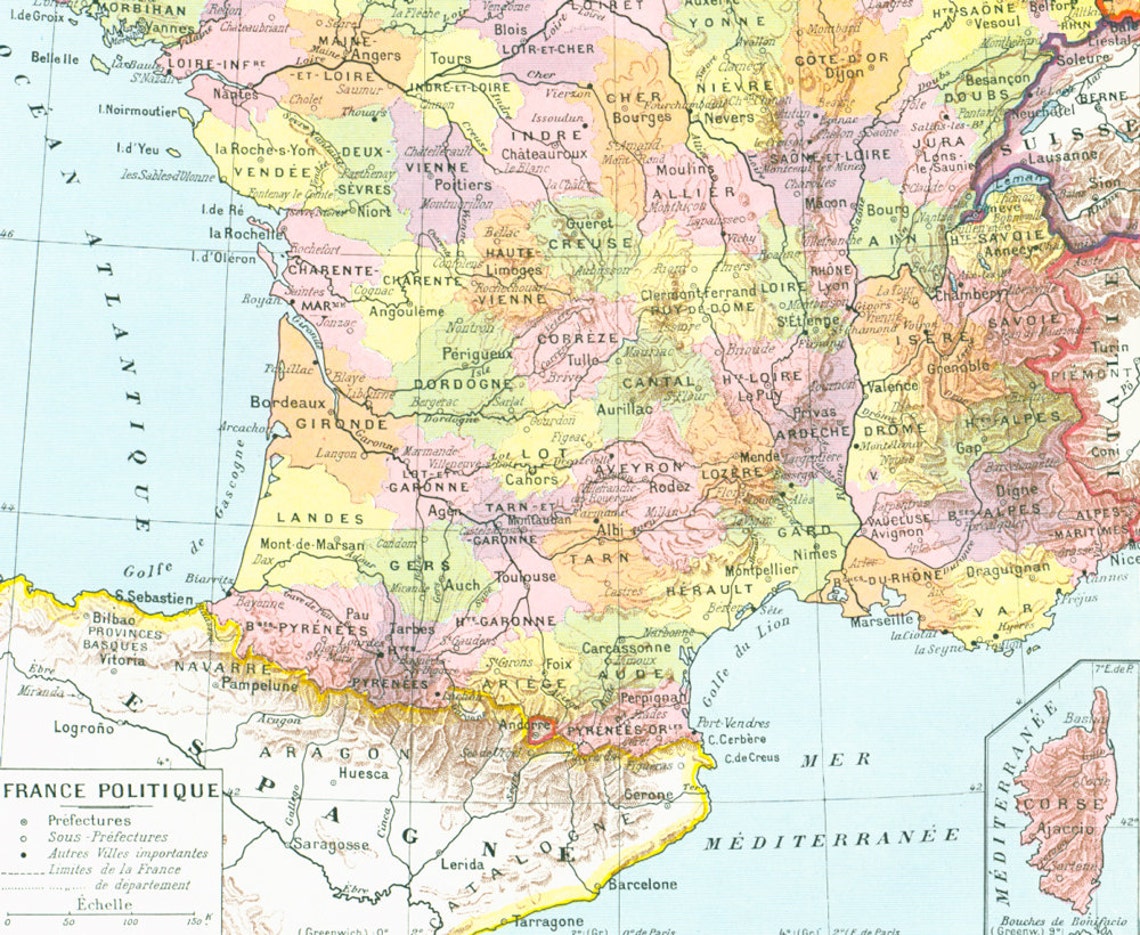 1933 Vintage Map of France. Antique Historical Map. - Etsy