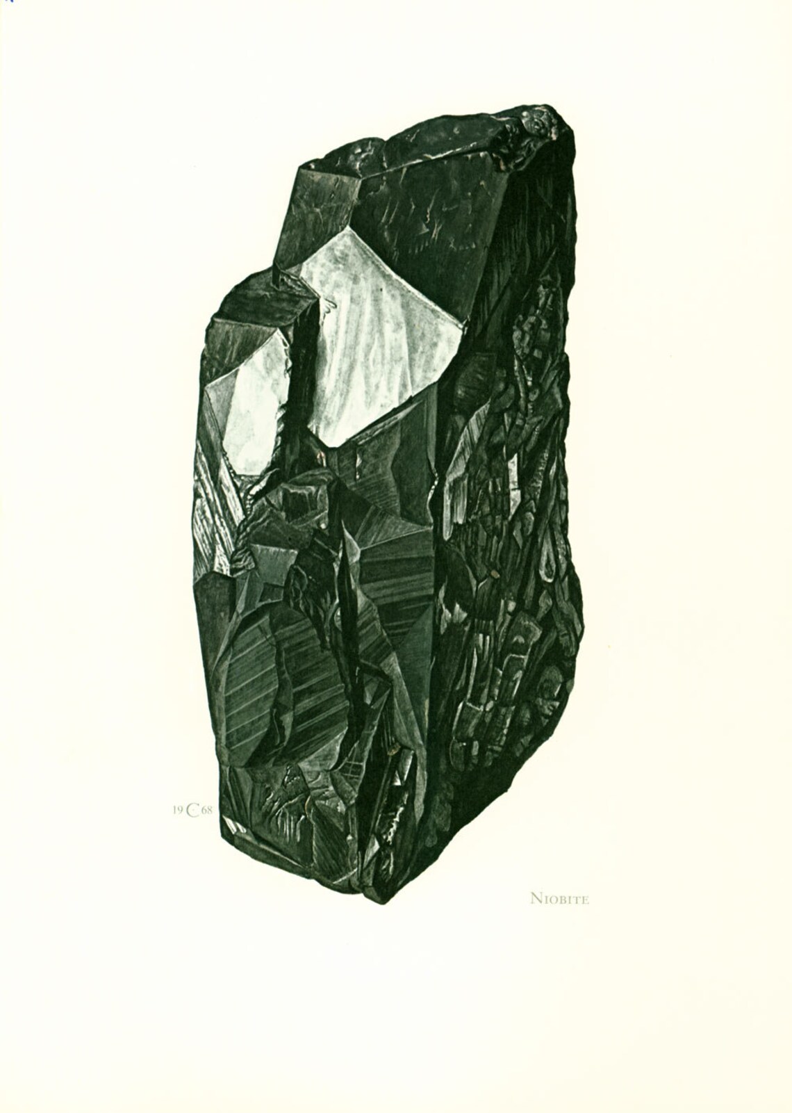 1970 Vintage Niobite Columbite Illustration. Antique Crystal Prints ...
