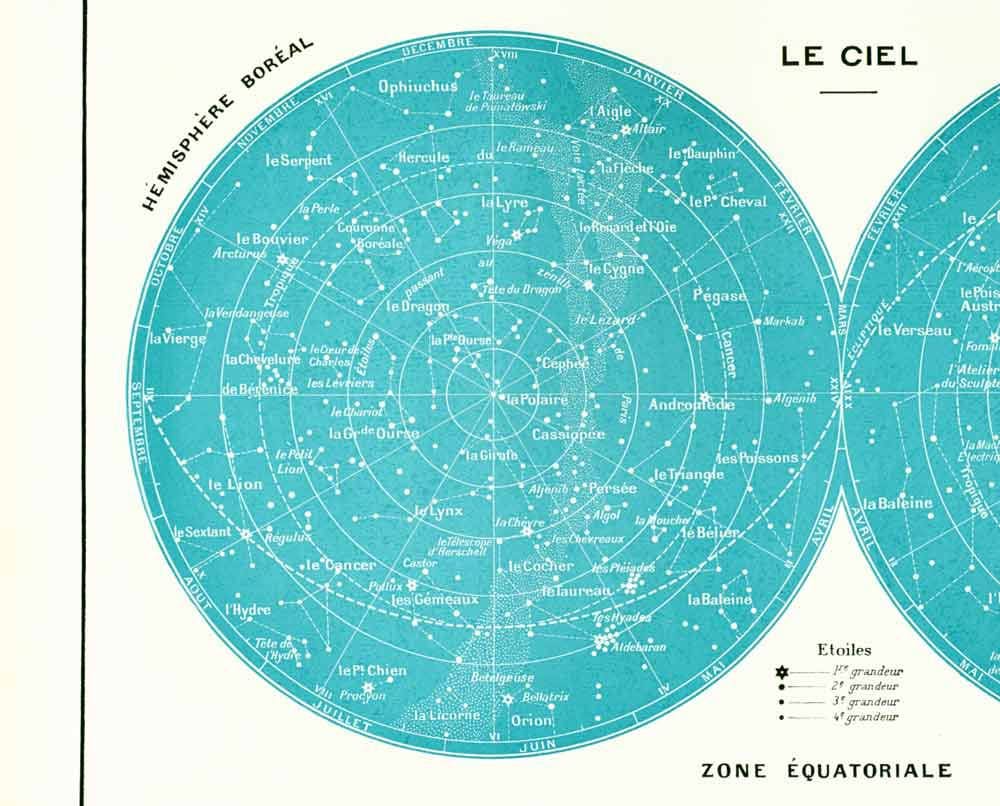 1933 Carte du ciel, Constellations et étoiles, Hémisphère austral et ...
