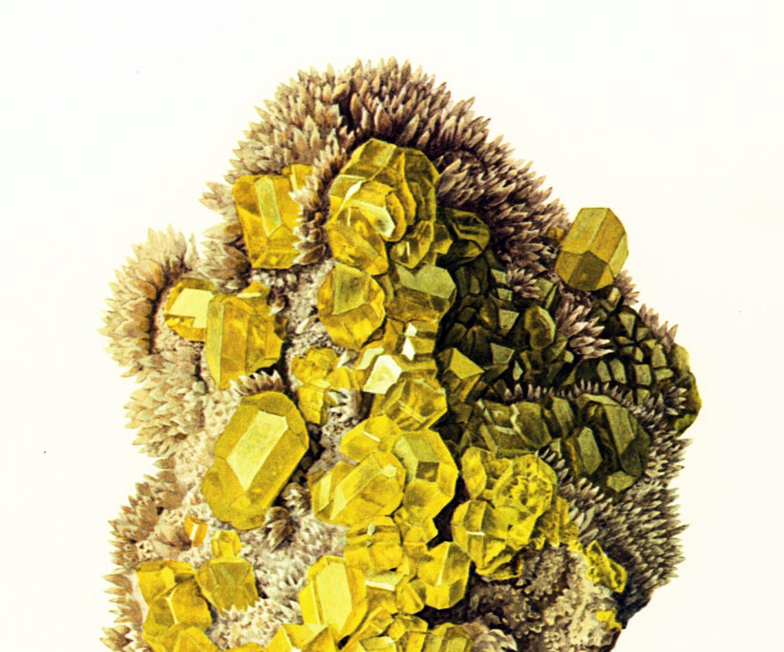 1970 Vintage Sulfur Illustration. Antique Yellow Chrystal | Etsy