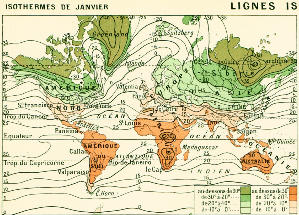 1897 Climate antique World map Large size Larousse print | Etsy