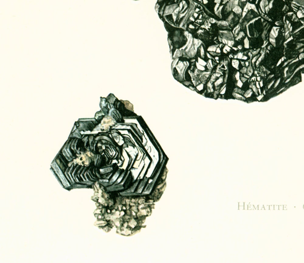 1970 Vintage Hematite Illustration. Antique Crystal Prints. Rocks ...