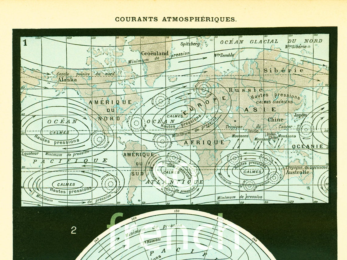 1897 Air Currents Atmospheric Pressure Azores Chart World Meteorology ...