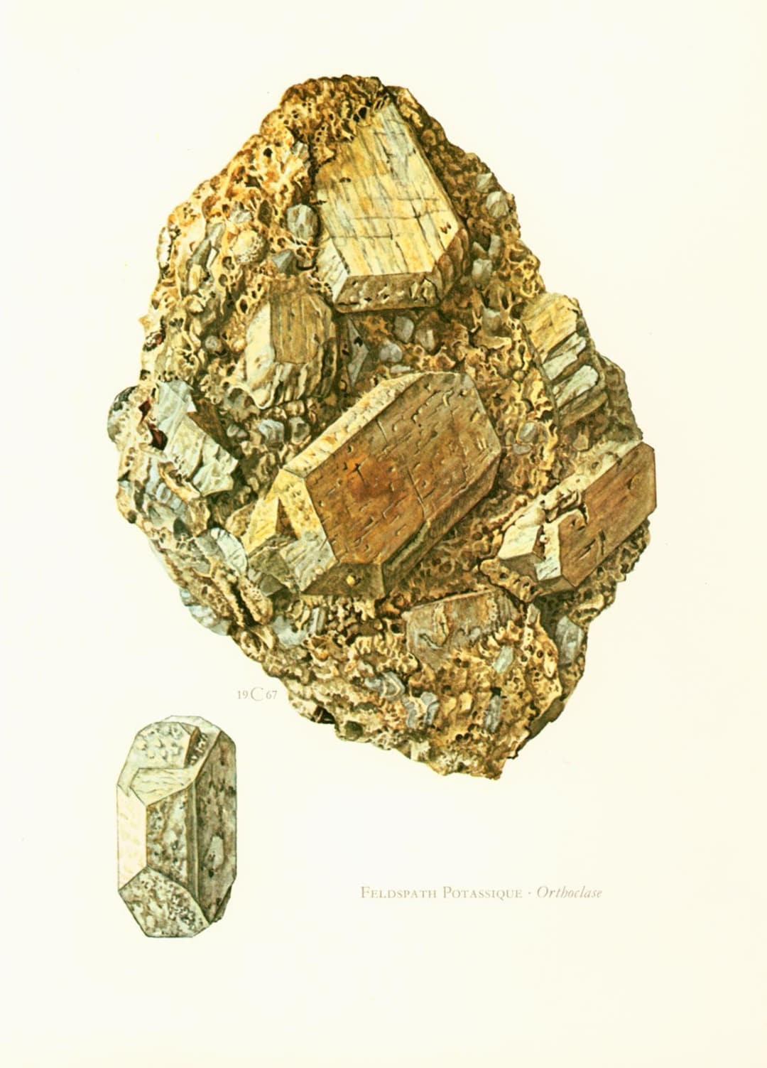 1970 Orthoclase Potassium Feldspar Print. Moonstone. 正長石. Minerals Wall ...