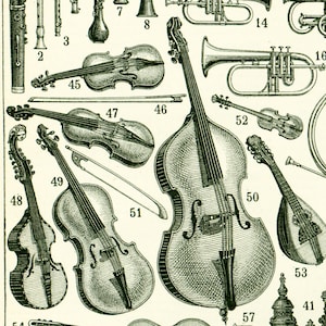 1897 Antique Musical Instruments Violin Guitar Piano Harp Flut Antique ...