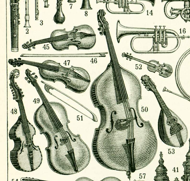 1897 Antique Musical Instruments Violin Guitar Piano Harp Flut | Etsy