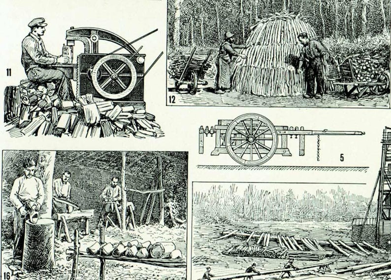 133 Antique Logging Print, Timber Industry, Antique Large Size Larousse ...