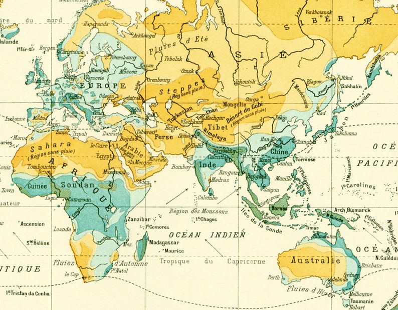 1897 Antique Climate Map. Rainfall in the World. Larousse - Etsy