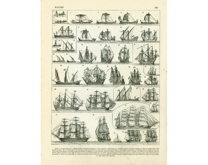 1897 Antique Large Size Illustration, Original Larousse Print, French ...