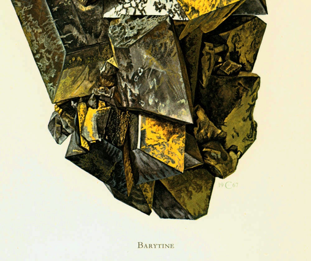 1970 Baryte Barite Crystals Print. Minerals Wall Art. Vintage - Etsy