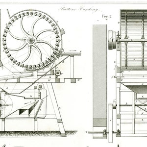1843 Threshing Machine Thresher Old Style Print Antique Farm Equipment ...