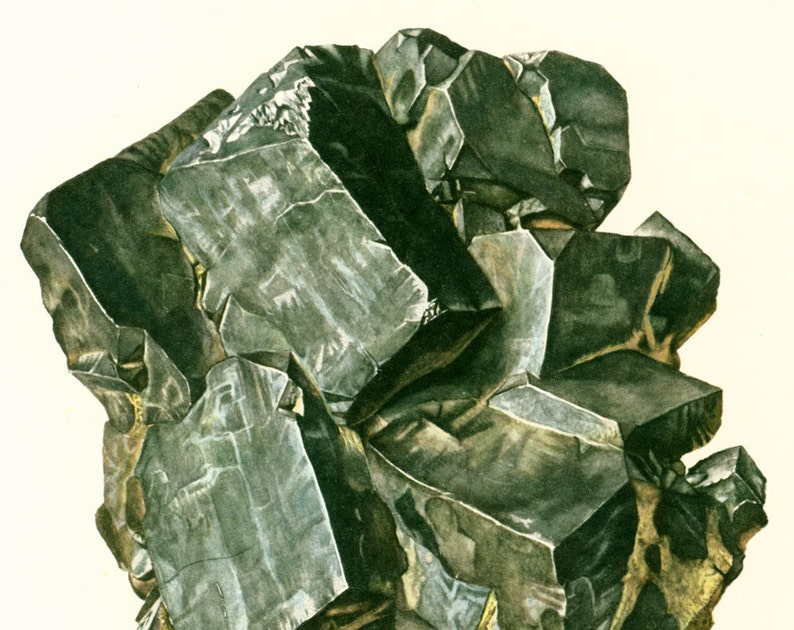 1970 Vintage Galena Illustration. Antique Sylvery Galena Prints. Rocks ...