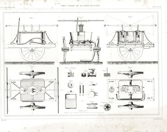 1845 Antique Fire Pump Patent Print Original Steam Machine Engine ...