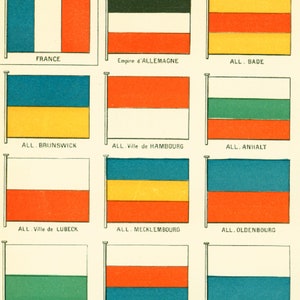 1897 Flags, Antique Large Size Illustration, 40 Countries Flags, France ...