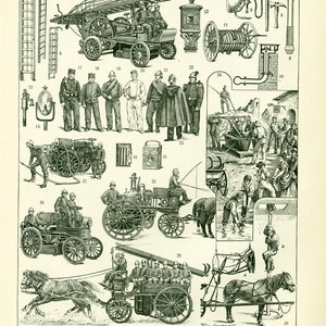 1897 Firemen Antique Print, Fire Engine, Fire House, Historical Print ...