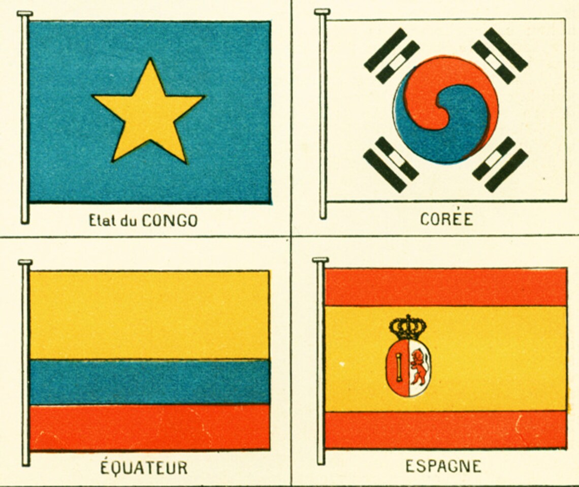 1897 Flags antique large size illustration 40 countries | Etsy