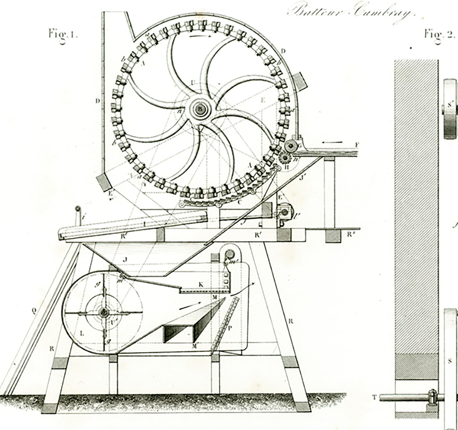 1843 Threshing Machine Thresher Old Style Print Antique Farm Equipment ...
