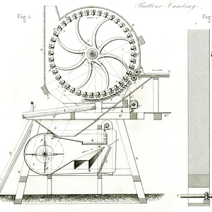 1843 Threshing Machine Thresher Old Style Print Antique Farm Equipment ...