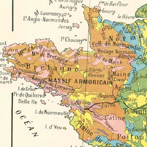 1922 France Map, Large Size Antique Print, Physical and Geological ...