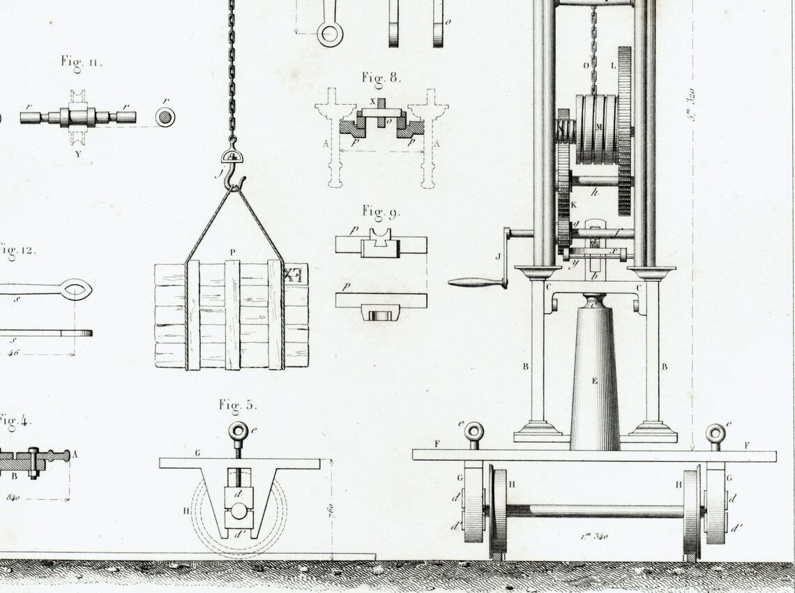 1845 Antique Construction Patent Print. Crane Patent Wall Art. | Etsy