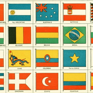 1897 Flags antique large size illustration 40 countries | Etsy