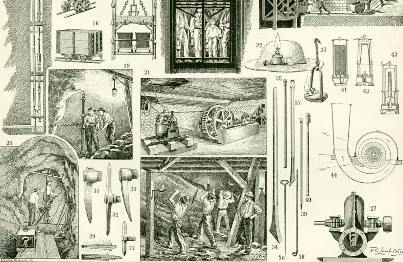 1897 Coal Mining, Large Size Antique Print, Industrial Illustration ...